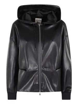 SEMICOUTURE Faux Leather Hooded Jacket - Black