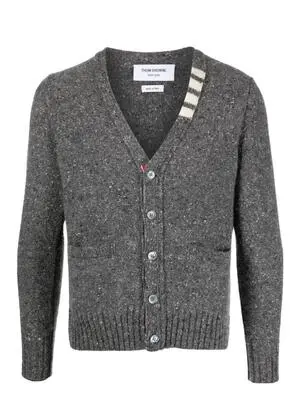 Thom Browne Striped V-neck Buttoned Cardigan - Medium Gray