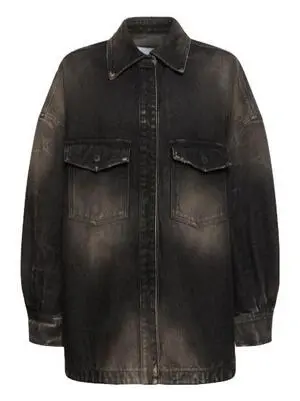 Attico Denim Shirt Jacket With Pockets - Black