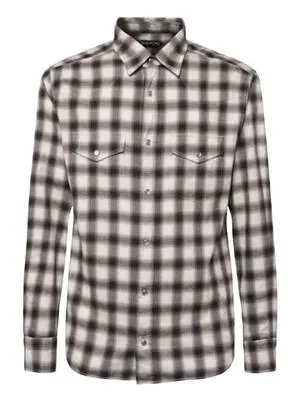 TOM FORD Checked Blend Western Shirt - Gray