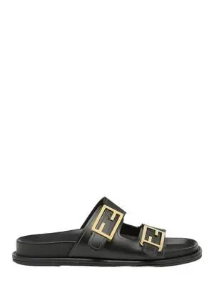 Fendi Ff Plaque Slides - Black