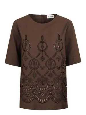 P.a.r.o.s.h Short-sleeved Openwork Detail Top - Marrone