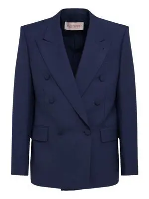 Valentino Garavani Wool Gabardine Double Breasted Jacket - Blue