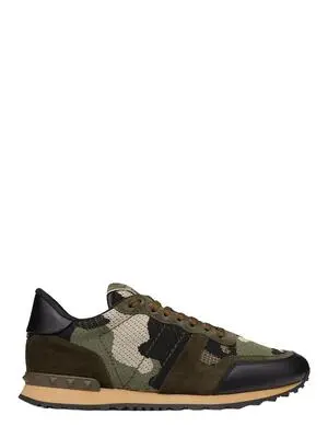 Valentino Garavani Camouflage Rockrunner Lace-up Sneakers - Green