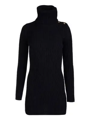 Saint Laurent Ribbed Fold-over Collar Jumper - Blue