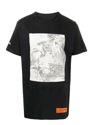 HERON PRESTON Crew Neck Heron Print T-shirt