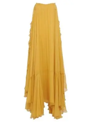 Chloé Silk Mousseline Long Dress With Spaghetti Straps - Yellow