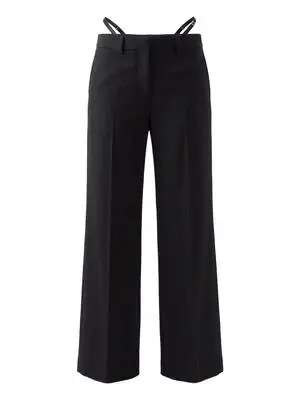 Gucci Front Pleated Trousers With Detachable Leather Detail - Black