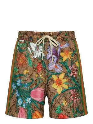 Gucci Gg Flora Print Drawstring Shorts - Brown