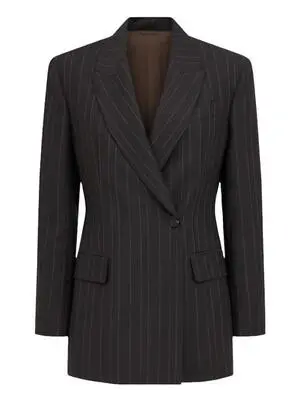 Brunello Cucinelli Pinstripe Wool Suit Blazer - Black