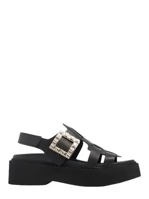 ROGER VIVIER Openwork Sandals With Decorative Buckle - Black