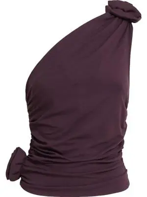 Magda Butrym One-shoulder Draped Jersey Top With Rose Detail - Black