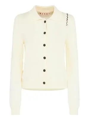 Marni Knit Buttoned Cardigan With Embroidered Detail - White