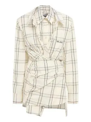 Attico Checked Cotton Mini Dress With Button Cuffs - White
