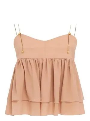 Chloé Silk Georgette Layered Ruffle Top - Nude