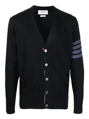 Thom Browne V-neck Cardigan With Signature Stripes - Navy Blue
