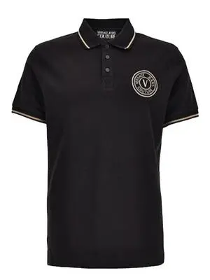 Versace Logo Trim Polo Shirt - Black