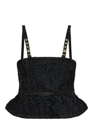 GANNI Strappy Peplum Top With Frilled Straps - Black
