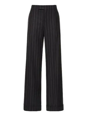Brunello Cucinelli Pinstriped Wool Straight Leg Trousers - Black