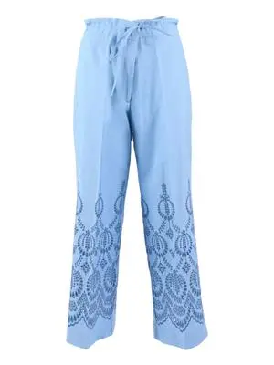 P.a.r.o.s.h P.A.R.O.S.H. Embroidered Wide-Leg Cropped Pants With Cut-Out Detailing Light Blue