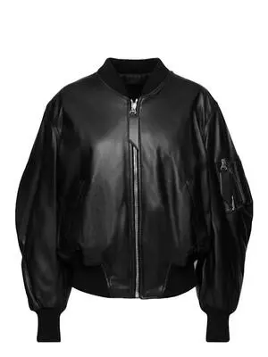 Attico Long-sleeved Leather Bomber Jacket - Black