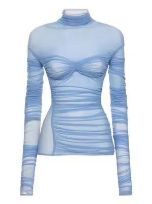 MUGLER High Neck Long Sleeve Blouse - Blue