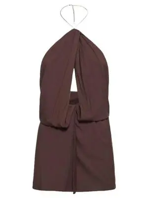 Attico Neck-hanging Knitted Mini Dress With Chain Belt - Brown