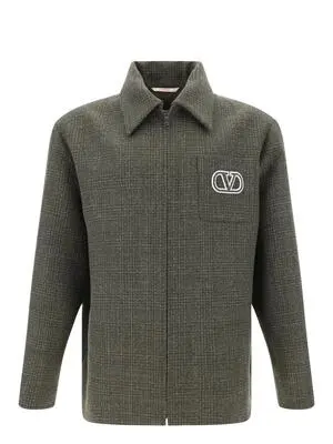 Valentino Garavani Logo Embellished Zip-up Coat - Black