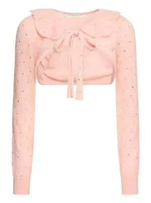 Alessandra Rich Embellished Ruffle Collar Sweater - Pink