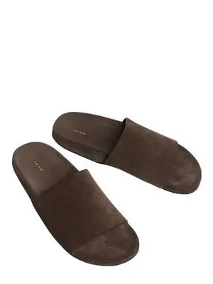 THE ROW Hugh Leather Flat Slides - Green