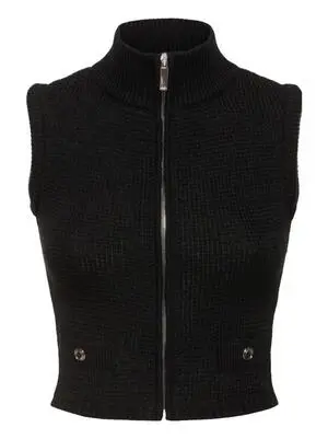 Alessandra Rich Knit Vest With Sequins And Zipper Detail - Black