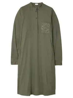 Loewe Anagram Tunic Dress In Linen And Cotton - Green