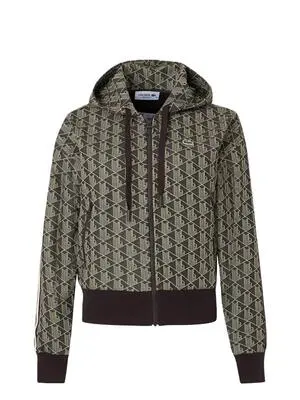 Lacoste Monogram Print Zip-up Hoodie - Brown