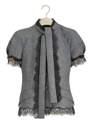 Dior Short Sleeves Jacket With Lace Details - Gray