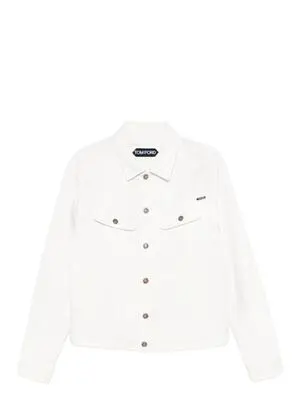 TOM FORD Logo Patch Buttoned Denim Jacket - White