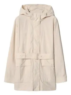 Burberry Nylon Hooded Jacket With B-buckle Belt - Soap Beige
