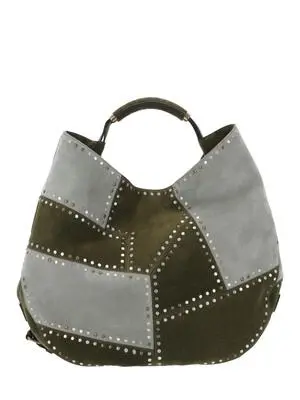 Moschino Patchwork Studded Tote Bag - Gray