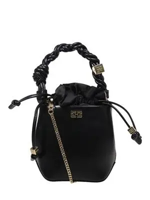 GANNI Logo Plaque Bucket Bag - Black