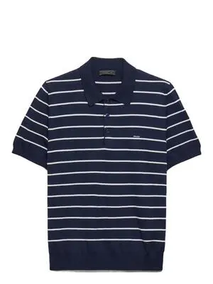 Prada Short-sleeved Striped Cotton Polo Shirt - Black