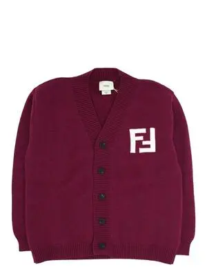 Fendi Logo Intarsia Virgin Wool Cardigan - Red