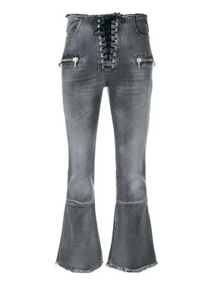 BEN TAVERNITI UNRAVEL PROJECT Lace-up Cropped Jeans - Black