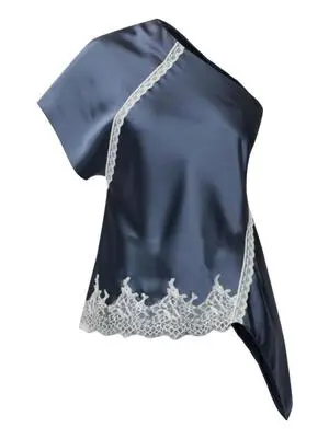 IRO PARIS Asymmetrical Lace Trim One-shoulder Top - Blue