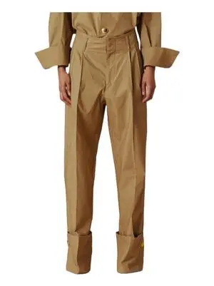 DARKPARK DARKPARK Cropped Pleated Trousers With Gold Button Cuffs