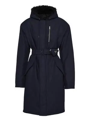 Prada Technical Canvas Raincoat With Removable Belt And Pouch - Blue