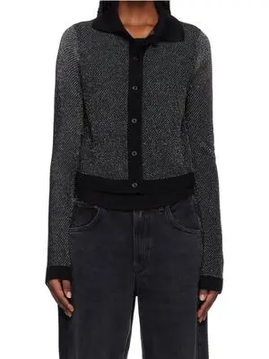RE/DONE Long-sleeved Cardigan With Lapel Collar - Black/silver