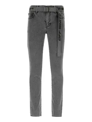 Off-White Logo Detailed Belted Skinny Jeans - Gray