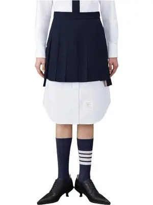 Thom Browne Pleated Mini Skirt With Grosgrain Trim - Navy Blue