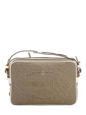 Prada Embossed Logo Zippered Shoulder Bag - Nude