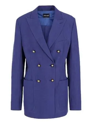 Giorgio Armani Double-breasted Linen Suit Jacket - Blue