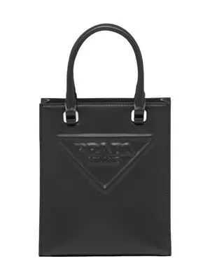 Prada Leather Logo Tote Handbag - Black